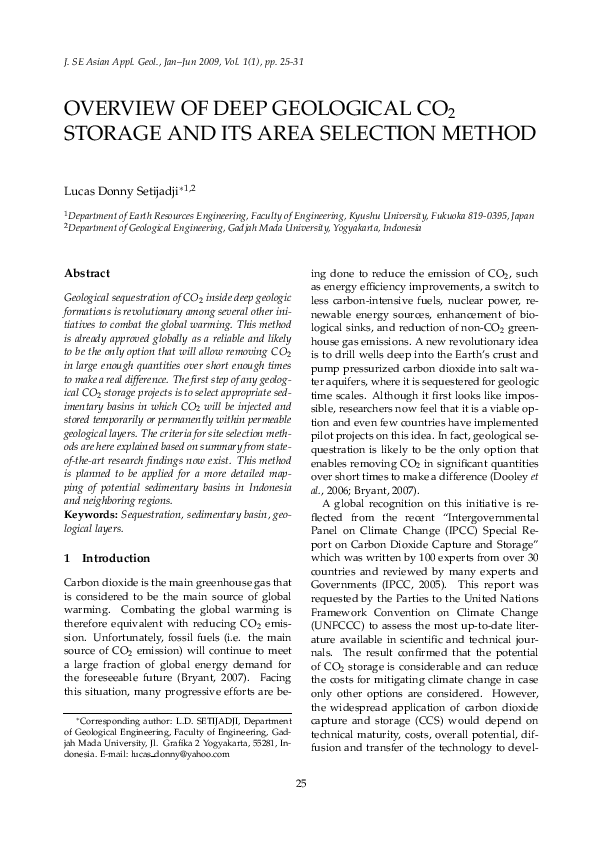 (PDF) Overview of Deep Geological CO2 Storage and Its Area Selection Method