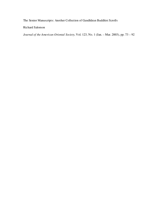 (PDF) The Senior Manuscripts: Another Collection of Gandhāran Buddhist ...