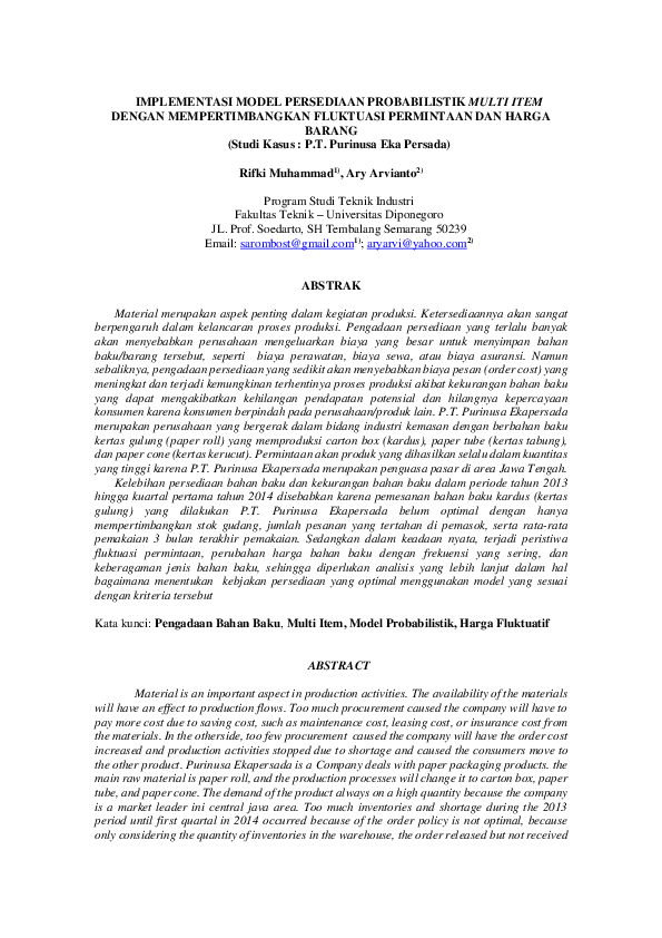 (PDF) Implementasi Model Persediaan Probabilistik Multi Item dengan ...