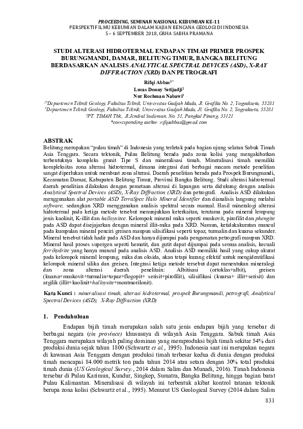 (PDF) Studi Alterasi Hidrotermal Endapan Timah Primer Prospek ...