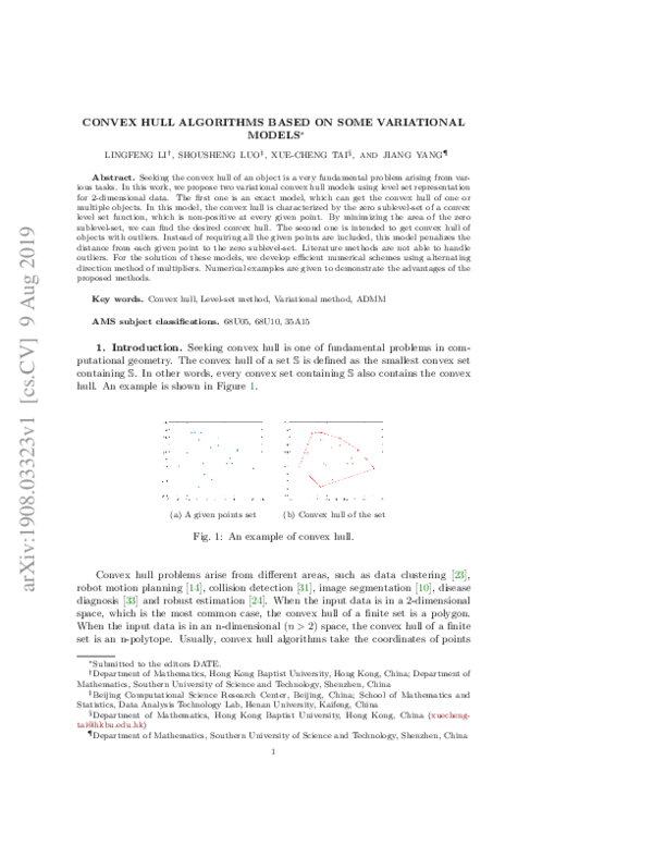 Convex hull algorithms based on some variational models