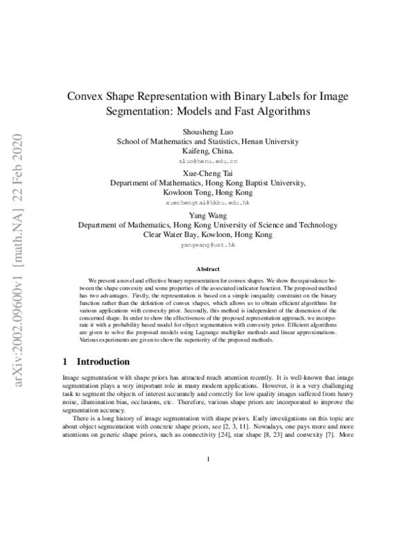 (PDF) Convex Shape Representation with Binary Labels for Image Segmentation: Models and Fast ...