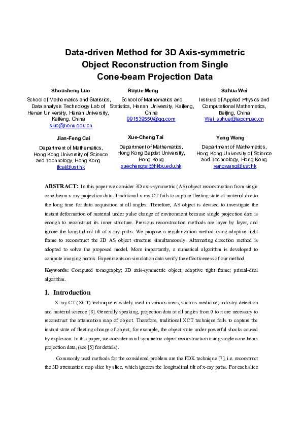 (PDF) Data-driven Method for 3D Axis-symmetric Object Reconstruction from Single Cone-beam ...