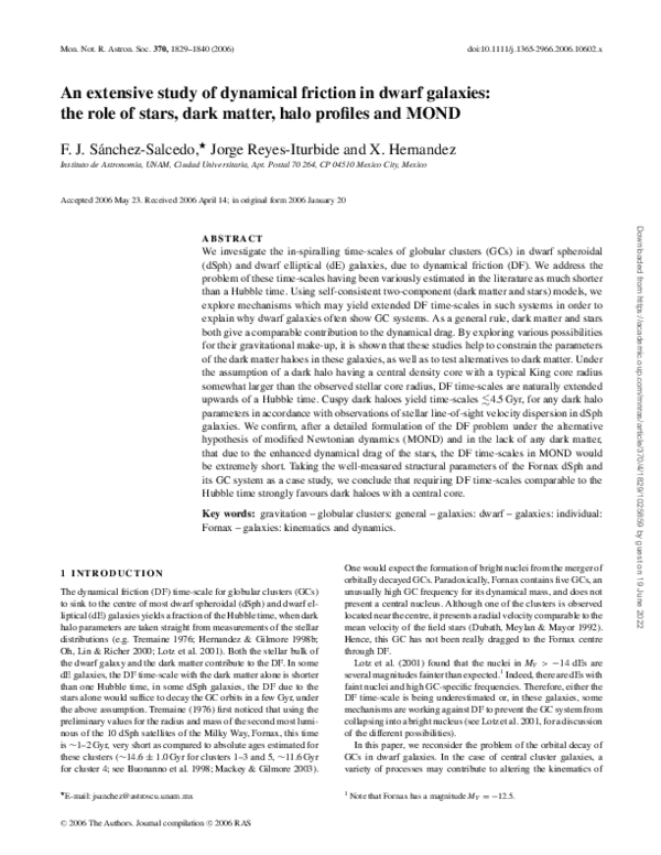 (PDF) An extensive study of dynamical friction in dwarf galaxies: the ...