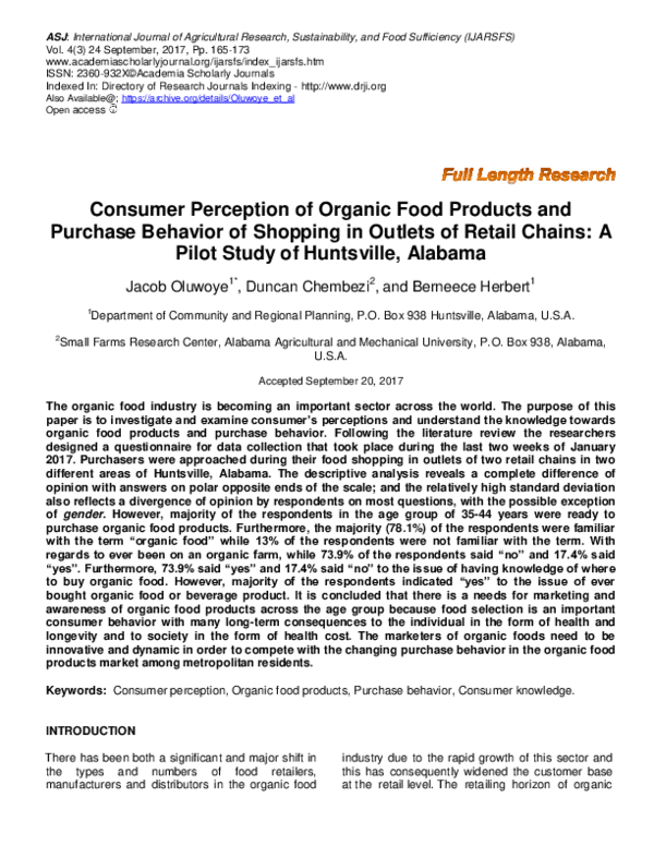 (PDF) Consumer Perception of Organic Food Products and Purchase Behavior of Shopping in Outlets ...