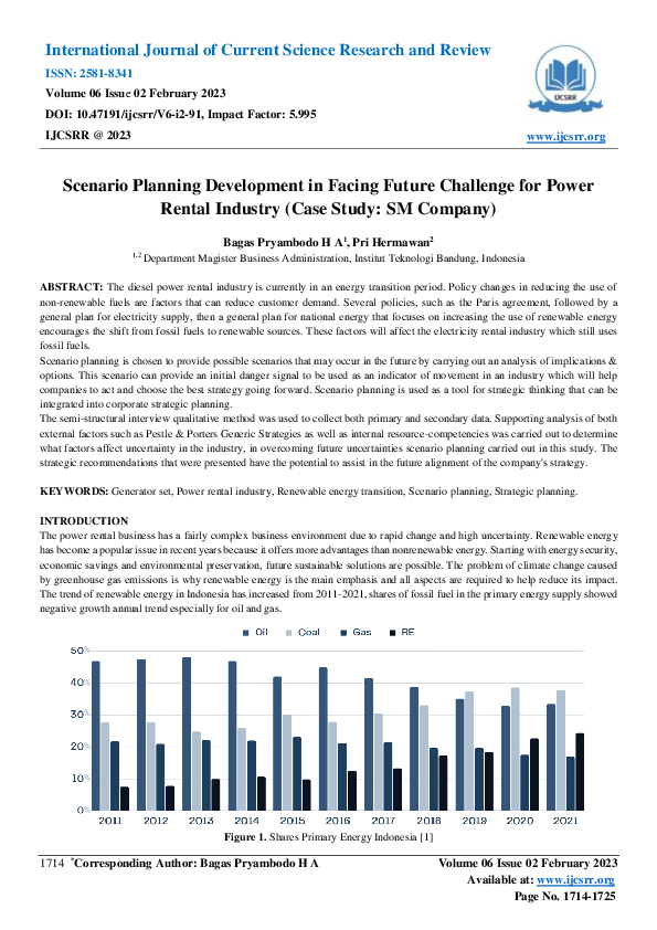 (PDF) Scenario Planning Development in Facing Future Challenge for Power Rental Industry (Case ...