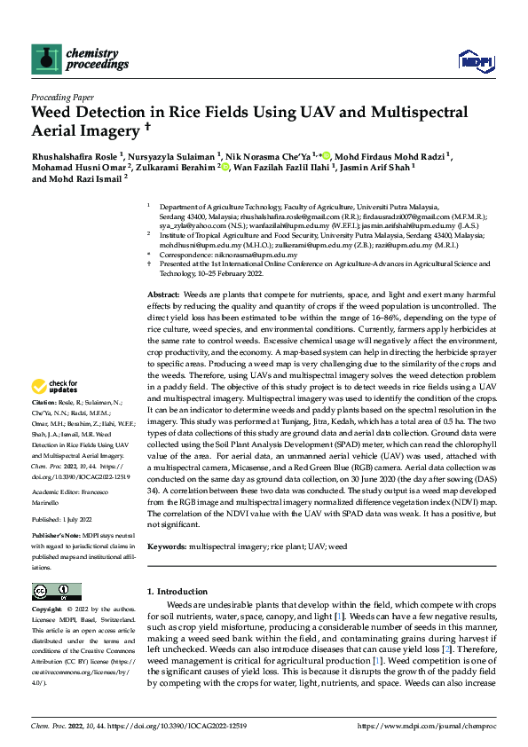 Pdf Weed Detection In Rice Fields Using Uav And Multispectral Aerial