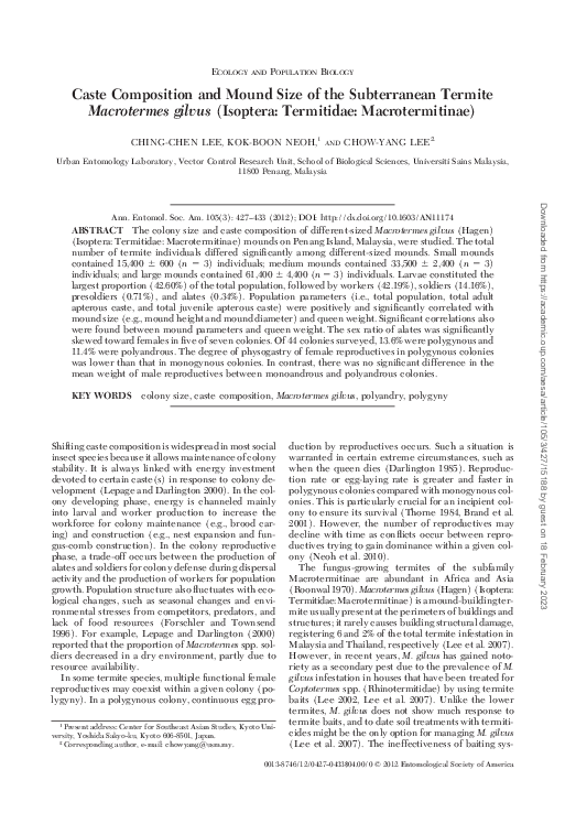(PDF) Caste Composition and Mound Size of the Subterranean Termite ...