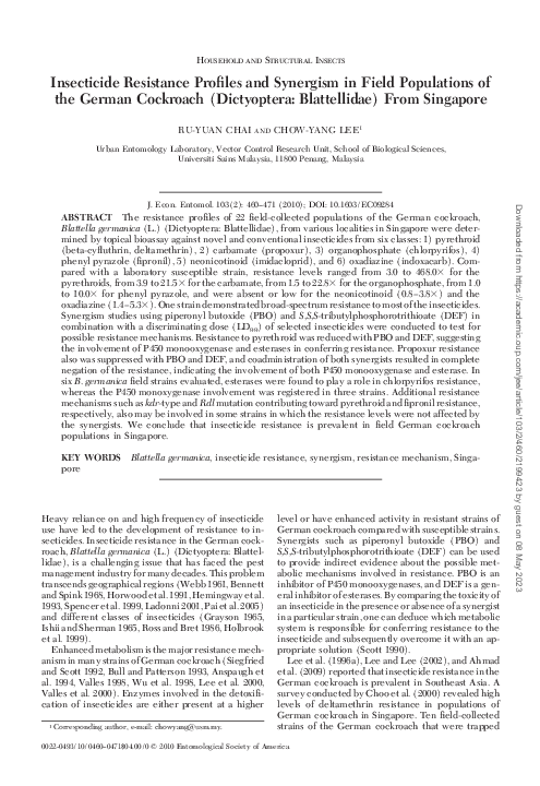 (PDF) Insecticide Resistance Profiles and Synergism in Field ...