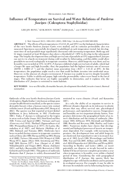 (PDF) Influence of Temperature on Survival and Water Relations ...