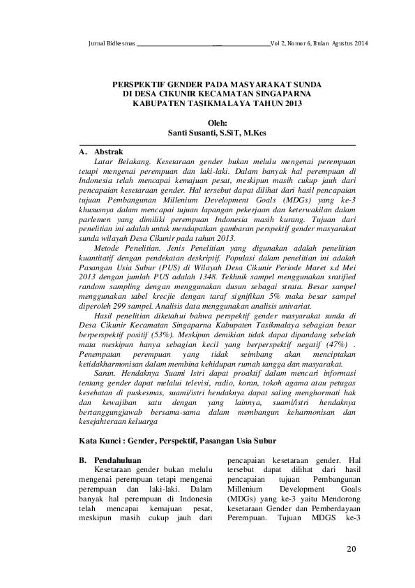(PDF) Perspektif Gender Pada Masyarakat Sunda DI Desa Cikunir Kecamatan ...