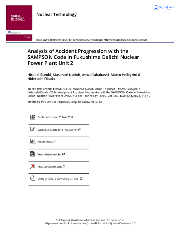 (PDF) Analysis of Accident Progression with the SAMPSON Code in Fukushima Daiichi Nuclear Power ...
