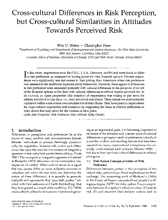(PDF) Cross-Cultural Differences in Risk Perception, but Cross-Cultural Similarities in ...