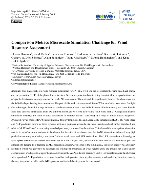 (PDF) Comparison Metrics Microscale Simulation Challenge for Wind ...