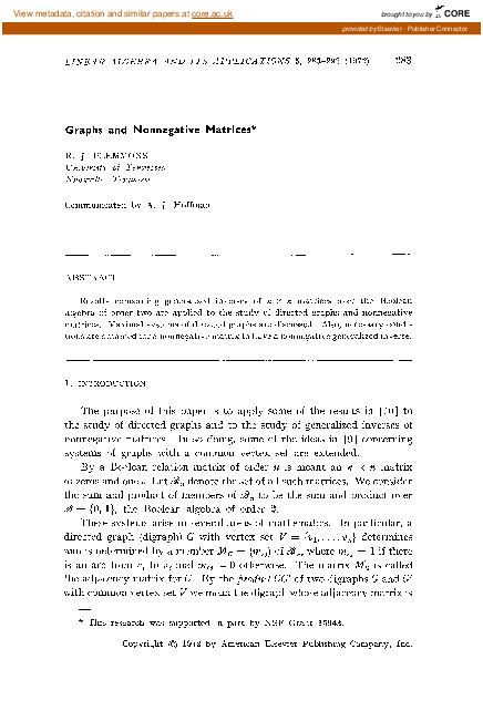 (PDF) Graphs and nonnegative matrices