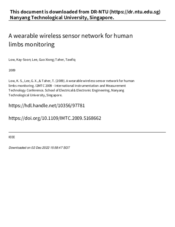 (PDF) A wearable wireless sensor network for human limbs monitoring