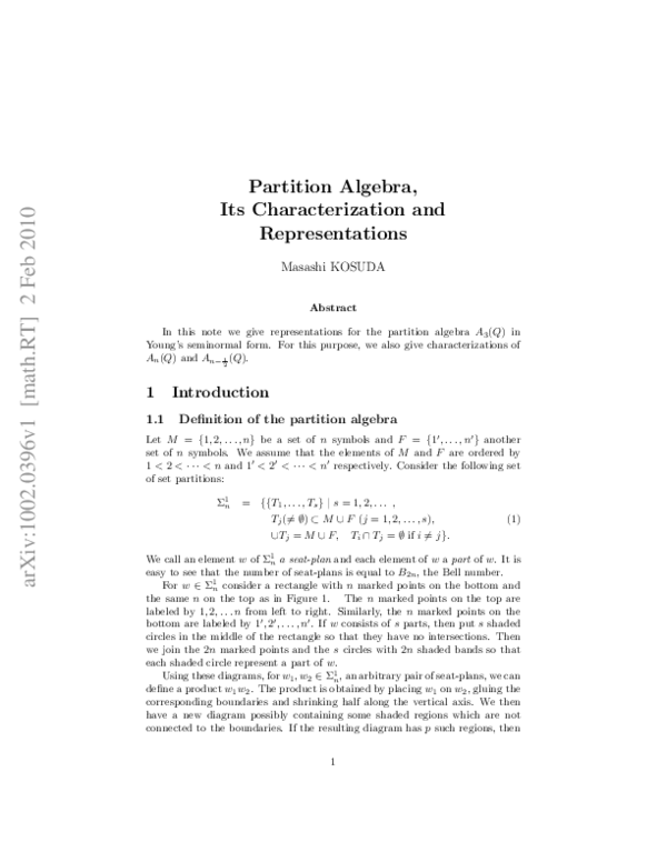 (PDF) Partition Algebra, its Characterization and Representations
