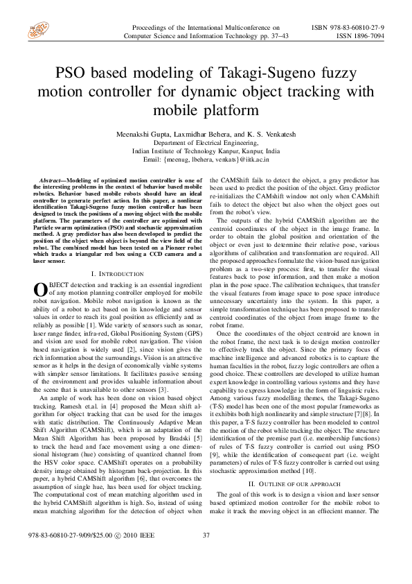 Pdf Pso Based Modeling Of Takagi Sugeno Fuzzy Motion Controller For Dynamic Object Tracking
