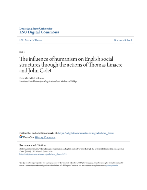 (PDF) The influence of humanism on English social structures through ...