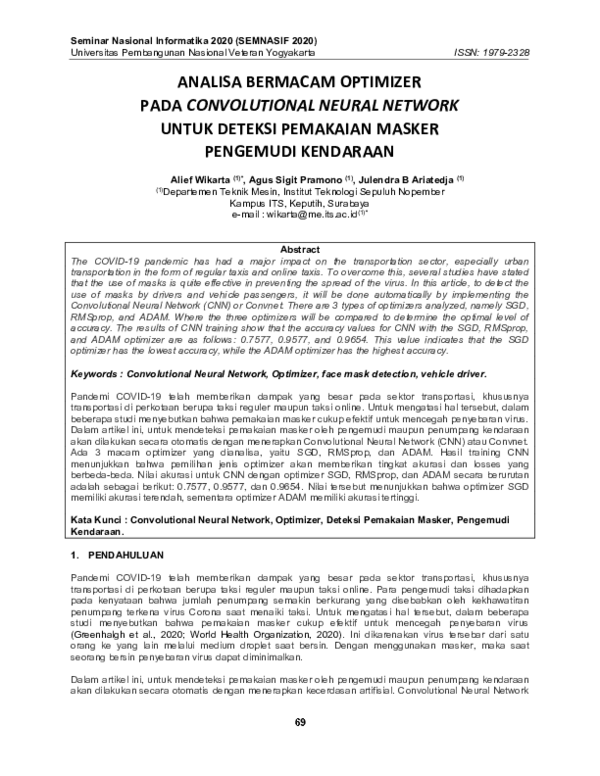 Pdf Analisa Bermacam Optimizer Pada Convolutional Neural Network