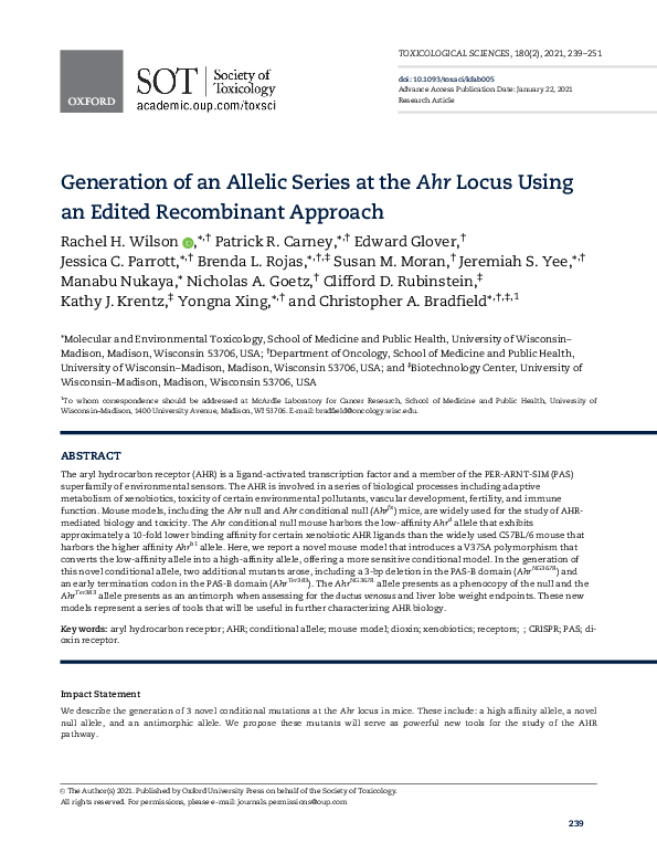 (PDF) Generation of an Allelic Series at the Ahr Locus Using an Edited ...