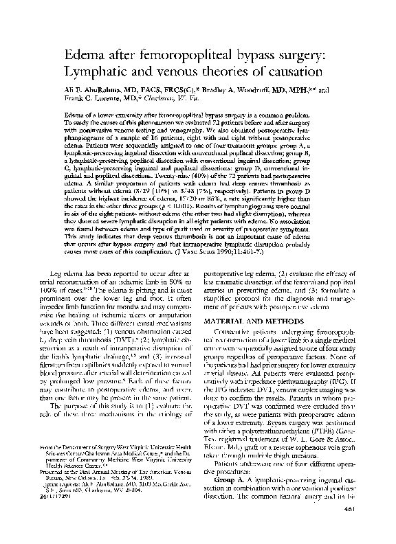 (PDF) Edema after femoropopliteal bypass surgery: Lymphatic and venous ...