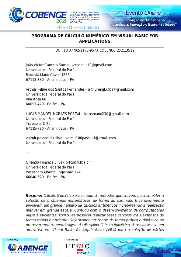 (PDF) Programa De Cálculo Numérico Em Visual Basic for Applications