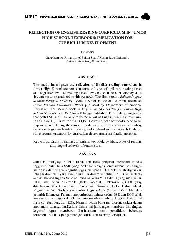 (PDF) Reflection of English Reading Curriculum in Junior High School ...