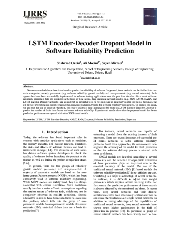 Pdf Lstm Encoder Decoder Dropout Model In Software Reliability Prediction 1143