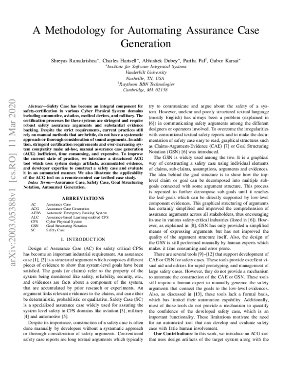 (PDF) A Methodology for Automating Assurance Case Generation