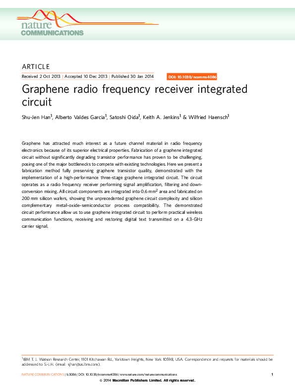 (PDF) Graphene radio frequency receiver integrated circuit