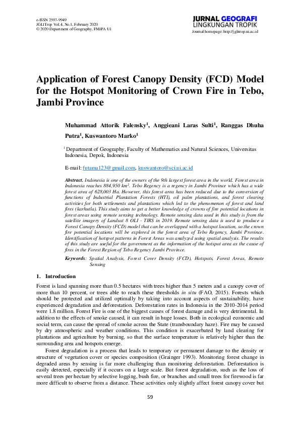 (PDF) Application of Forest Canopy Density (FCD) Model for the Hotspot ...