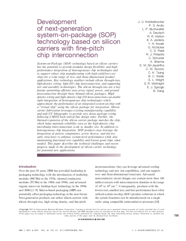 Pdf Development Of Next Generation System On Package Sop Technology Based On Silicon