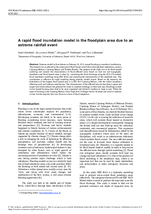 (PDF) A rapid flood inundation model in the floodplain area due to an extreme rainfall event