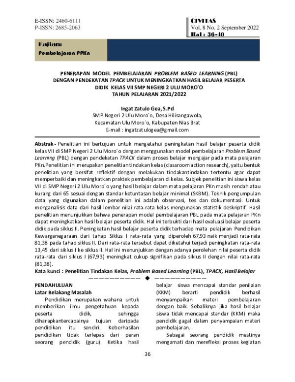 (PDF) Penerapan Model Pembelajaran Problem Based Learning Berbantuan Media Video Untuk ...