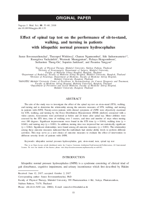(PDF) Effect of spinal tap test on the performance of sit-to-stand ...