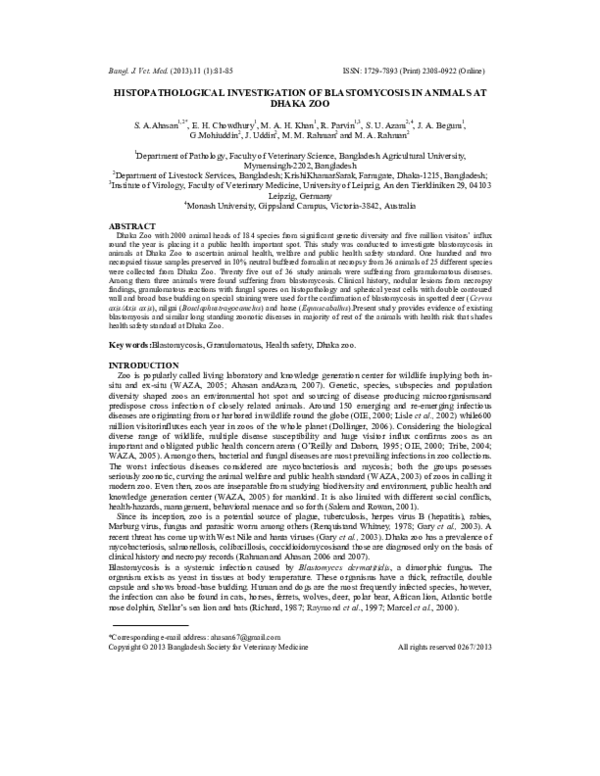 (PDF) Histopathological investigation of blastomycosis in animals at ...