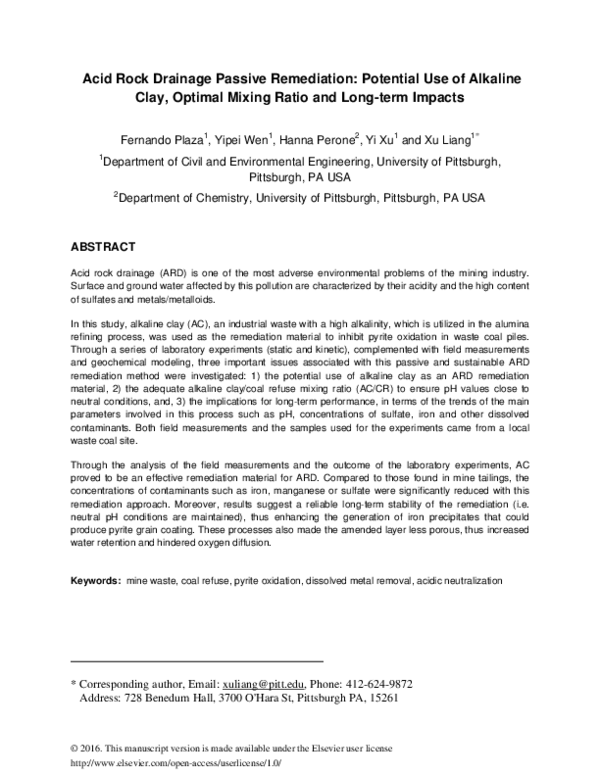 (PDF) Acid rock drainage passive remediation: Potential use of alkaline ...