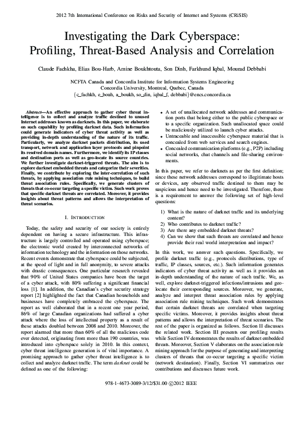(PDF) Investigating the dark cyberspace: Profiling, threat-based ...