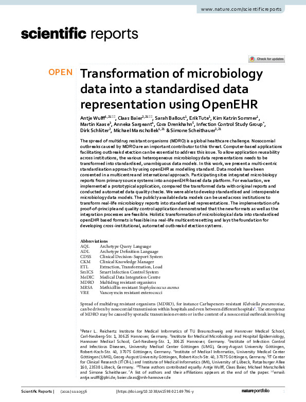 (PDF) Transformation of microbiology data into a standardised data representation using OpenEHR