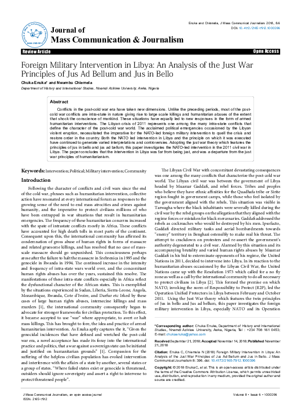 (PDF) Foreign Military Intervention in Libya: An Analysis of the Just ...