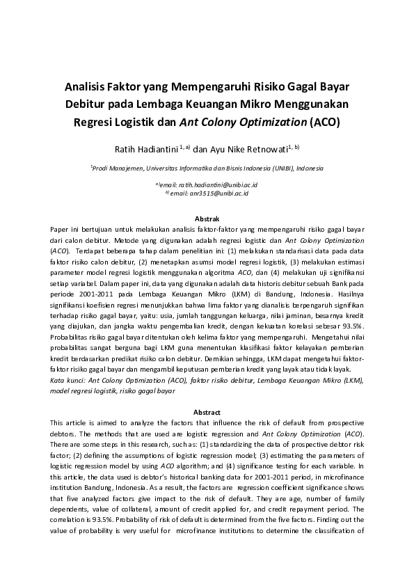 (PDF) Analisis Faktor-Faktor yang Mempengaruhi Risiko Gagal Bayar ...