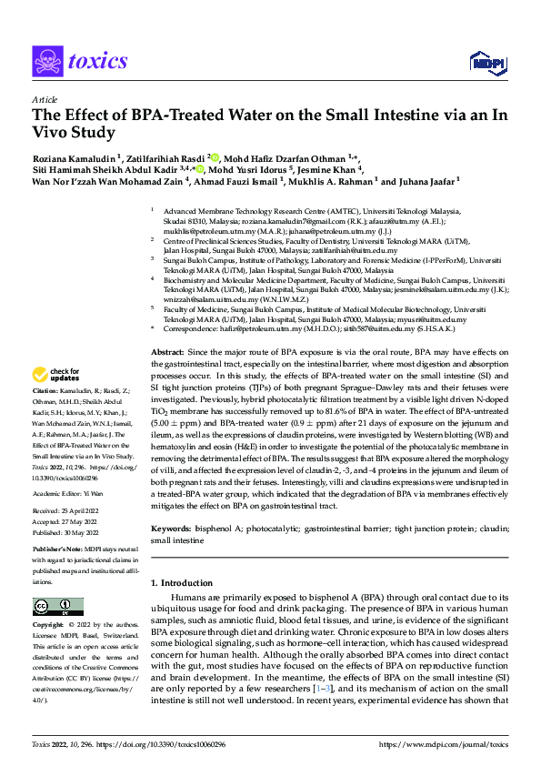 (PDF) The Effect of BPA-Treated Water on the Small Intestine via an In ...