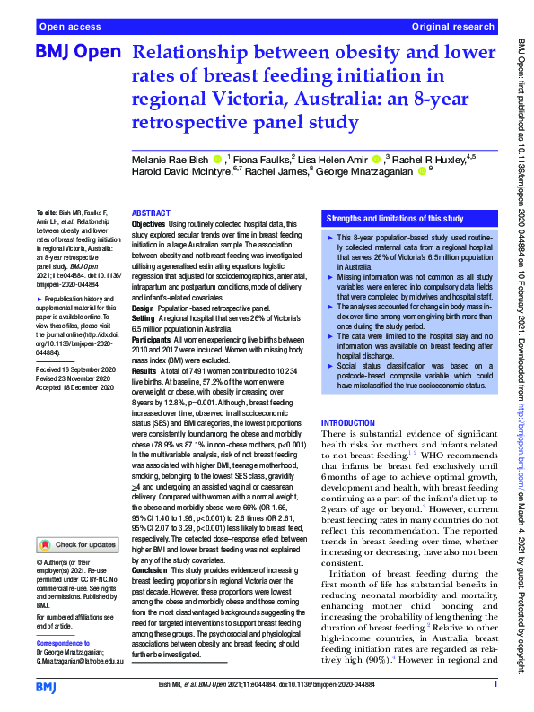 (PDF) Relationship between obesity and lower rates of breast feeding ...