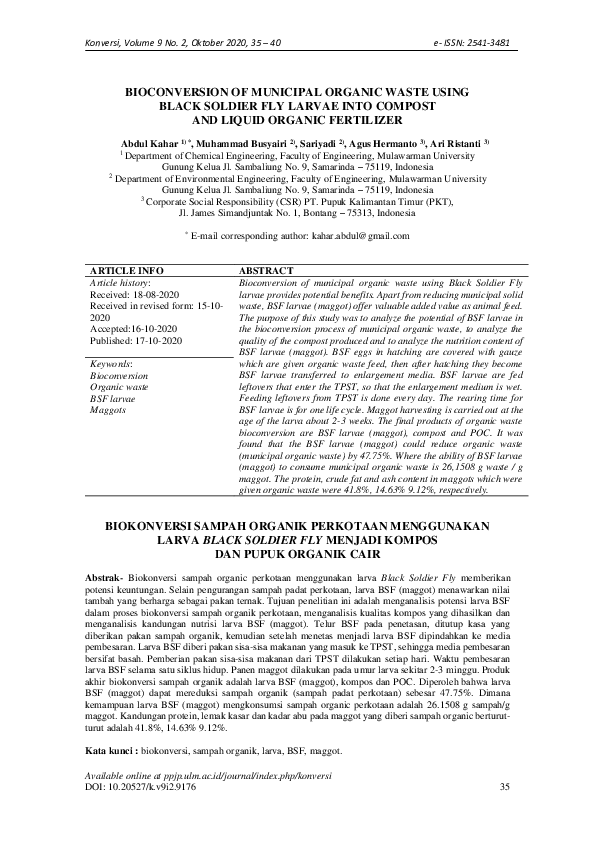 (PDF) Bioconversion of Municipal Organic Waste Using Black Soldier Fly ...