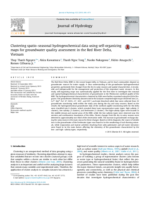 (PDF) Clustering spatio–seasonal hydrogeochemical data using self-organizing maps for ...