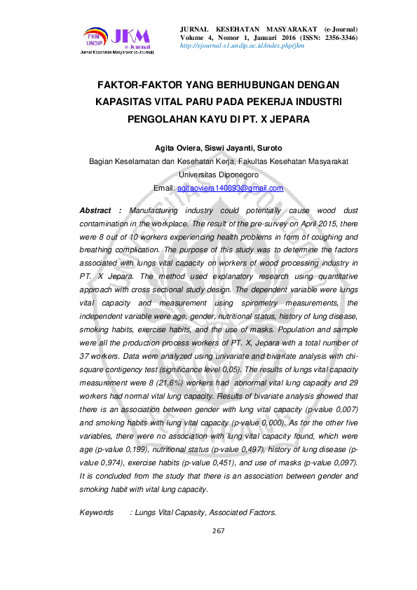 (PDF) Faktor-Faktor Yang Berhubungan Dengan Kapasitas Vital Paru Pada Pekerja Industri ...