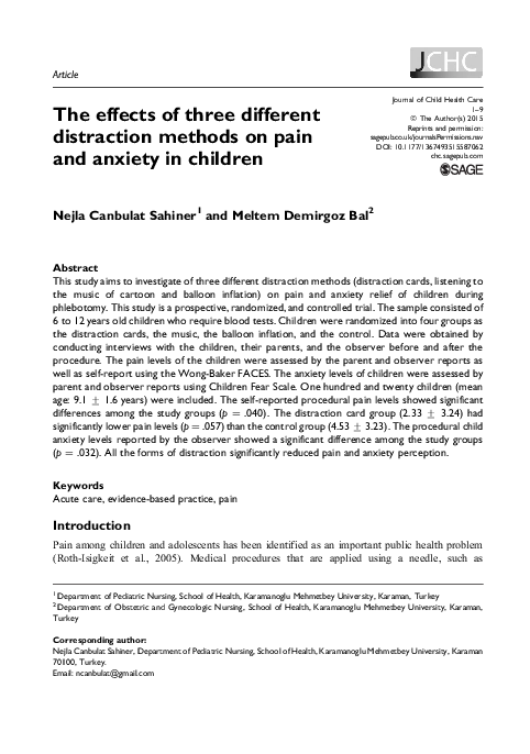 (PDF) The effects of three different distraction methods on pain and ...