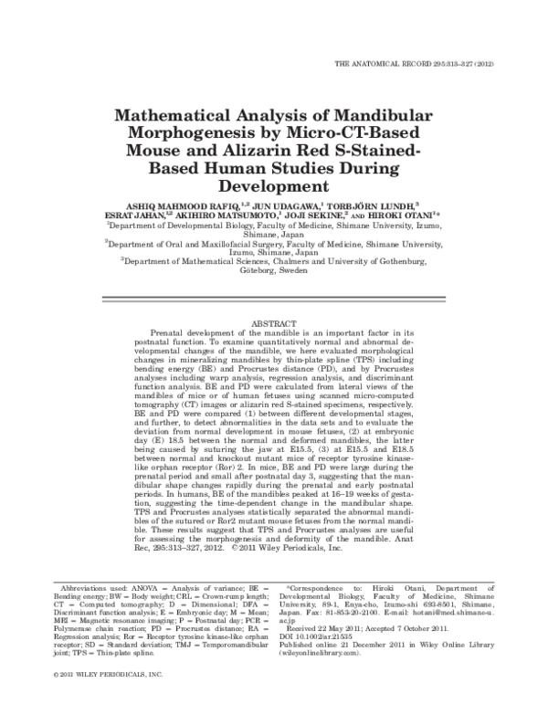 (PDF) Mathematical Analysis of Mandibular Morphogenesis by Micro-CT ...