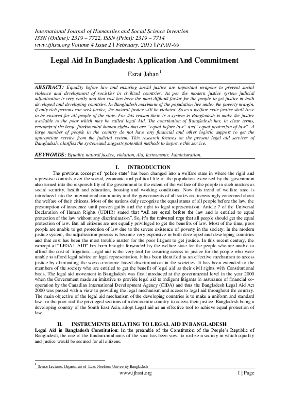 (PDF) Legal Aid In Bangladesh: Application And Commitment